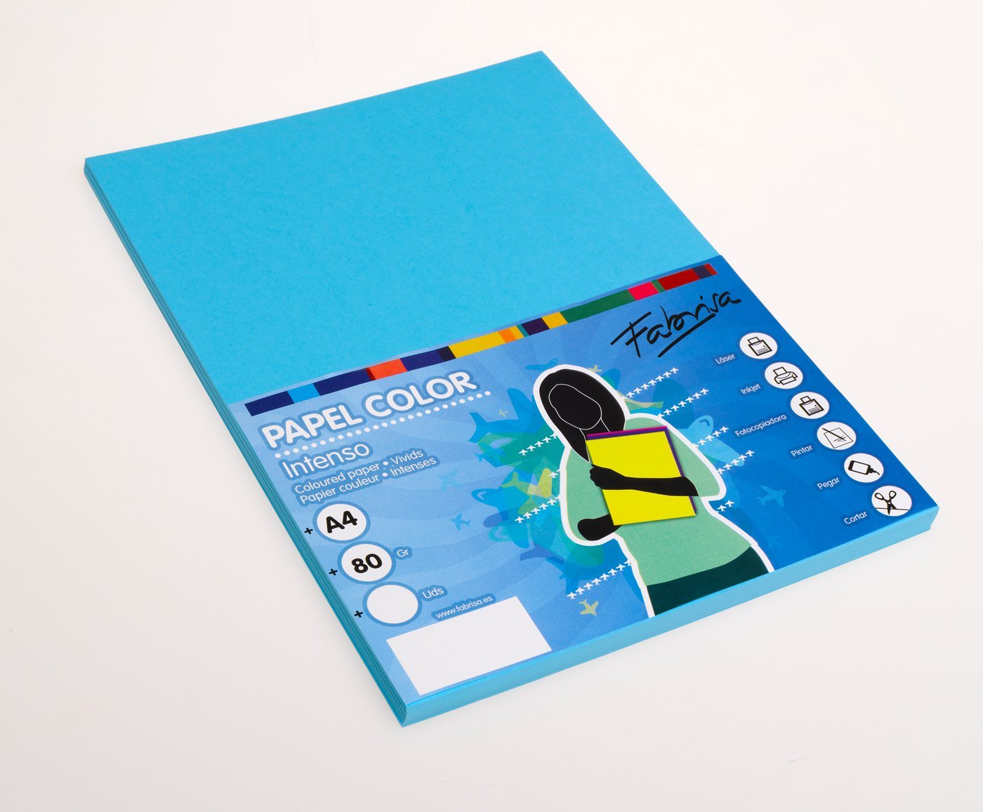 Papel multifunción de color FABRIANO 500 h 80gr A4 azul turquesa
